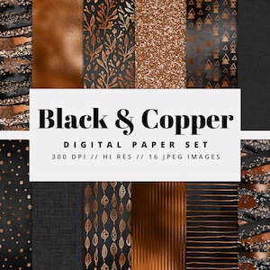 Black & Copper Foil Digital Paper, Seamless Textures, Digital Metallic ...