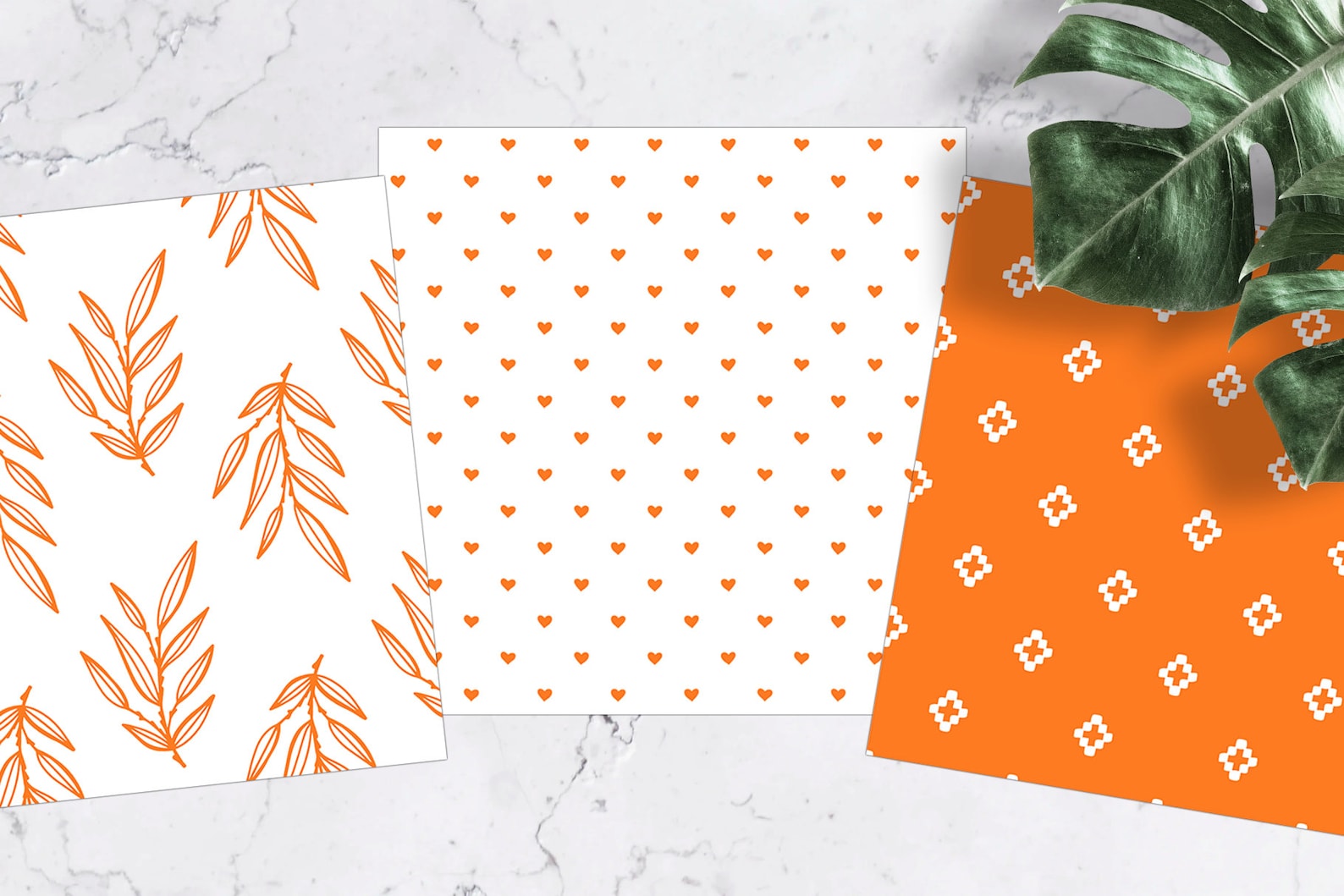 Orange and White Digital Paper, Hand Drawn, Floral, Geometric ...