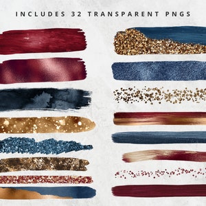 Navy and Burgundy Brush Strokes Clipart, Paint Strokes, PNG, Gold Foil ...