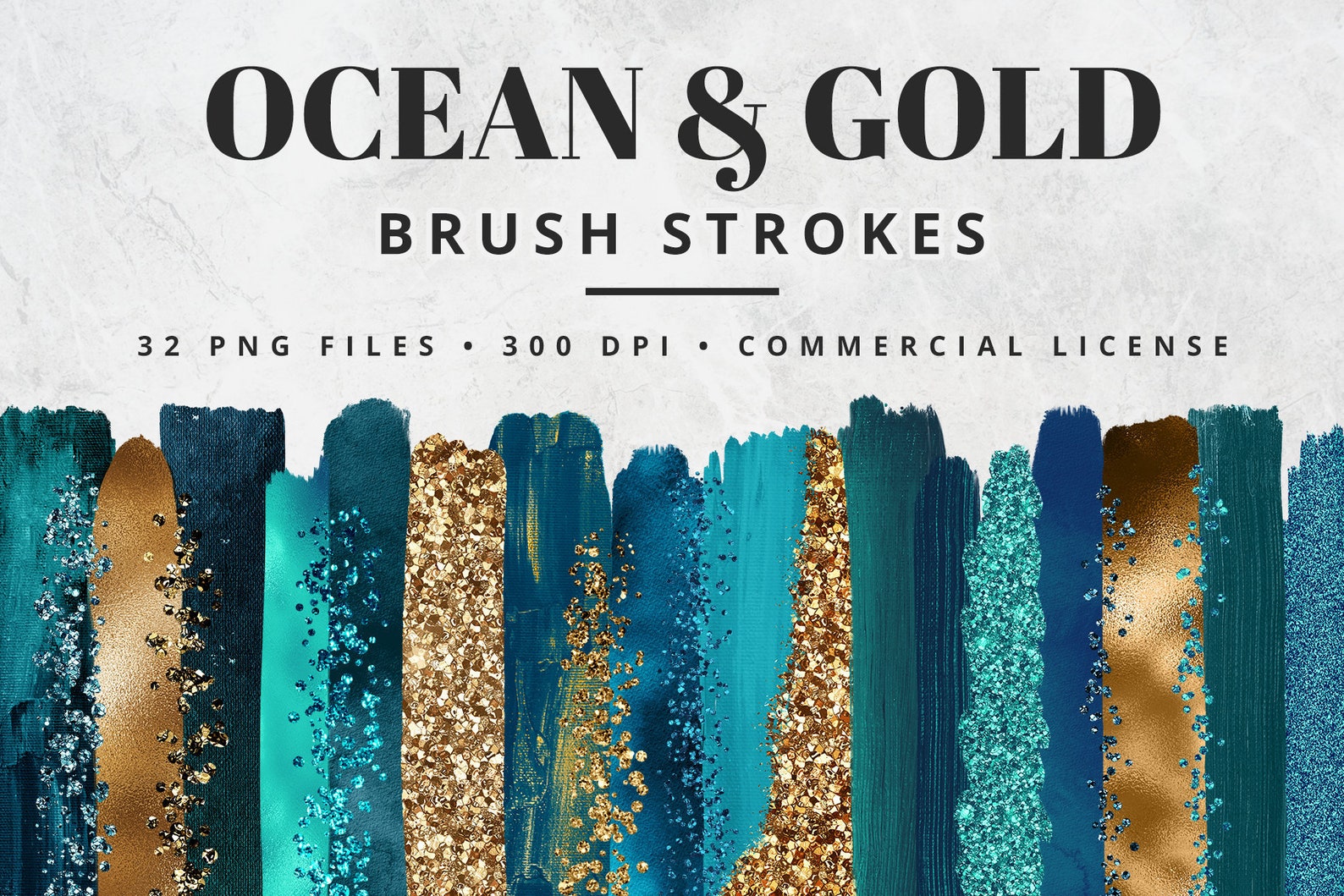 Ocean and Gold Brush Strokes Clipart, Paint Strokes, PNG, Gold Foil ...