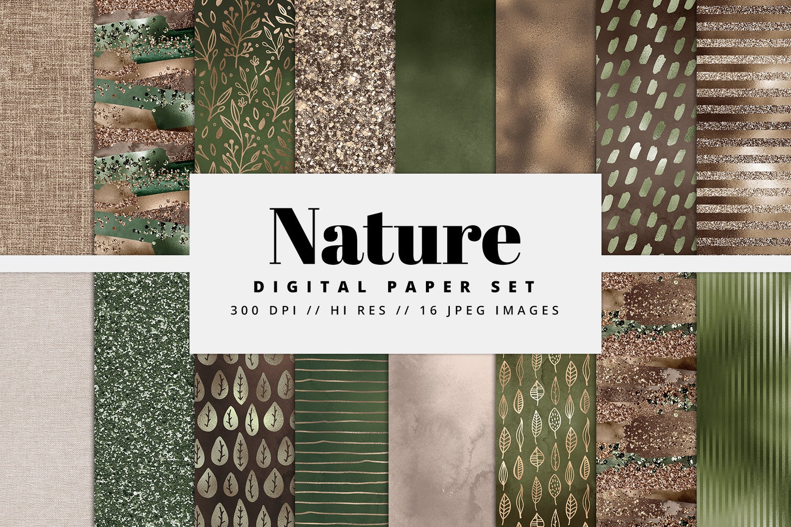 Nature Foil Digital Paper Seamless Textures Tan Green | Etsy