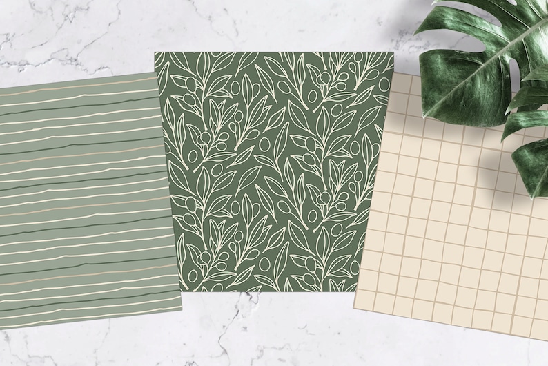 Sage Floral Digital Paper Set, Seamless Textures, Flower Patterns ...