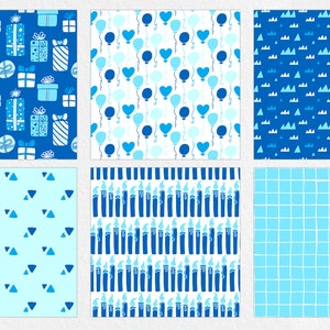 Blue Birthday Digital Paper Set, Seamless Textures, Birthday Party ...