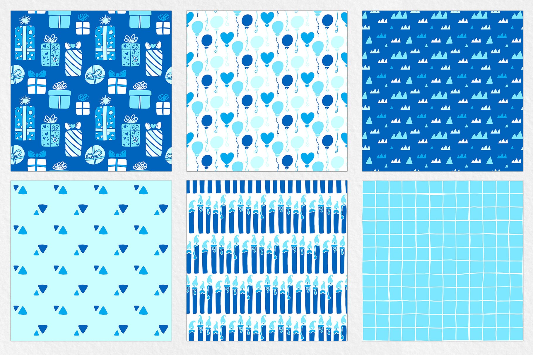 Blue Birthday Digital Paper Set, Seamless Textures, Birthday Party ...