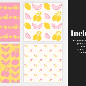 Lemon Digital Paper Set, Seamless Textures, Summer Patterns, Lemonade ...