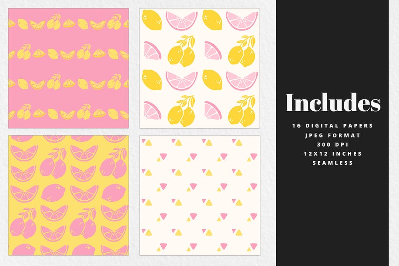 Lemon Digital Paper Set Seamless Textures Summer Patterns - Etsy