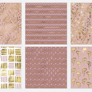 Blush & Gold Foil Digital Paper, Gold Foil Textures, Floral Digital ...