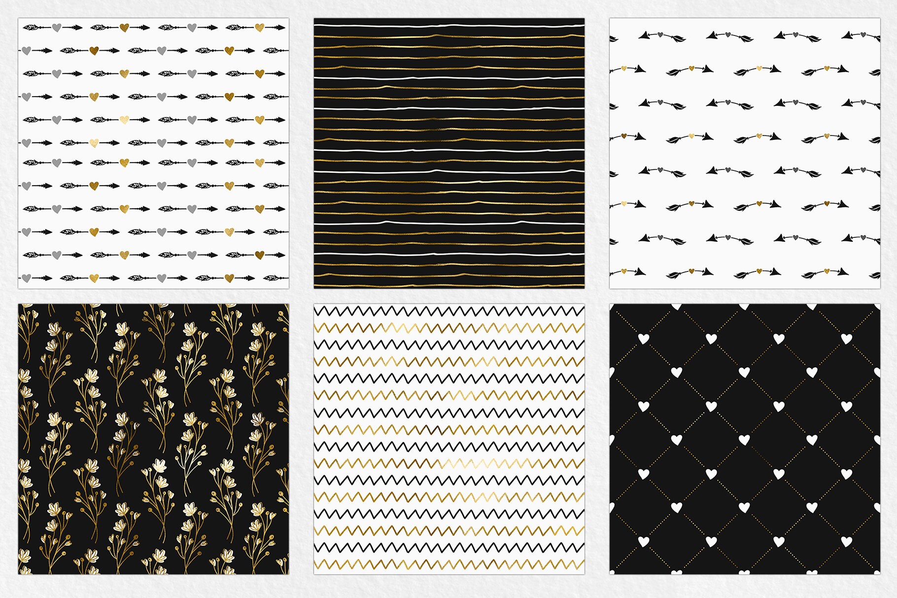 Valentine's Day Black and Gold Digital Paper Gold Foil | Etsy
