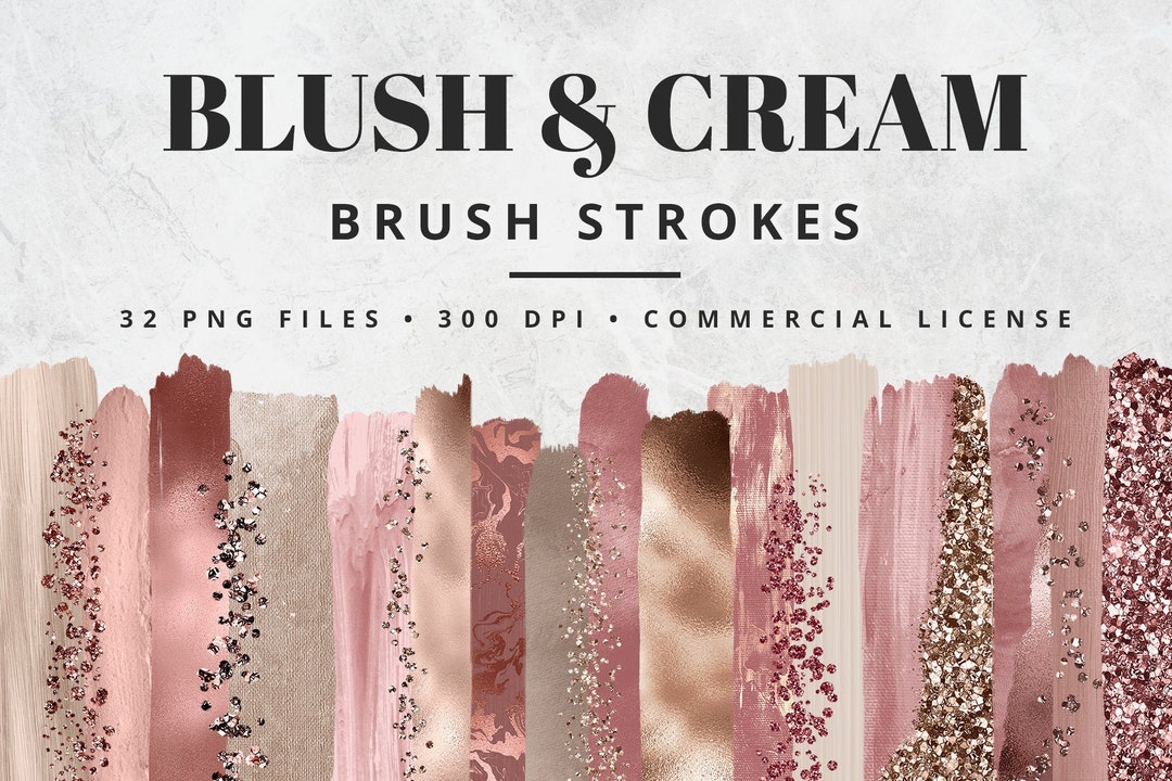 Blush and Cream Brush Strokes Clipart, Paint Strokes, PNG, Rose Gold ...