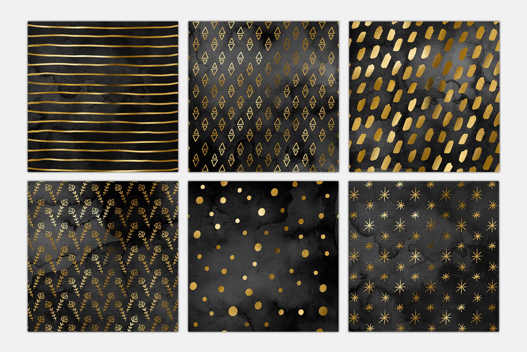 Black and Gold Foil Watercolor Digital Paper Watercolor | Etsy
