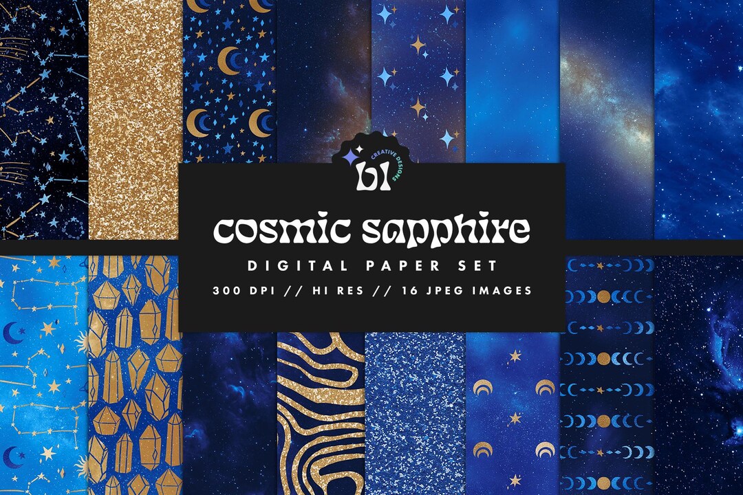 Blue Galaxy Digital Paper, Celestial Star Patterns, Space Scrapbook ...