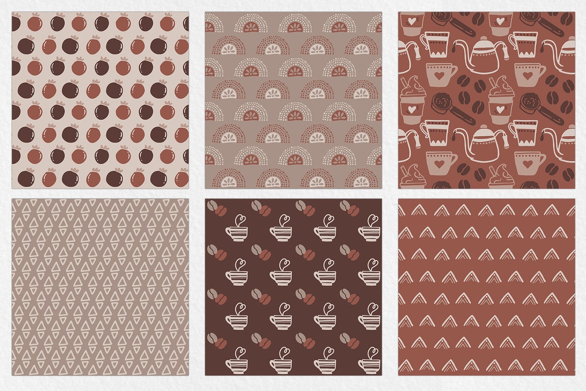 Coffee Digital Paper Set Seamless Textures Cafe Patterns | Etsy