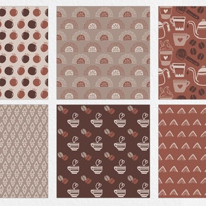 Coffee Digital Paper Set, Seamless Textures, Cafe Patterns, Coffeehouse ...