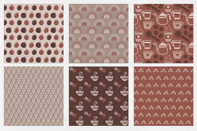 Coffee Digital Paper Set, Seamless Textures, Cafe Patterns, Coffeehouse ...