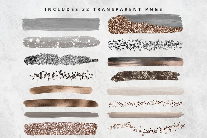 Neutral Brush Strokes Clipart, Paint Strokes, PNG, Gold Foil Brush ...