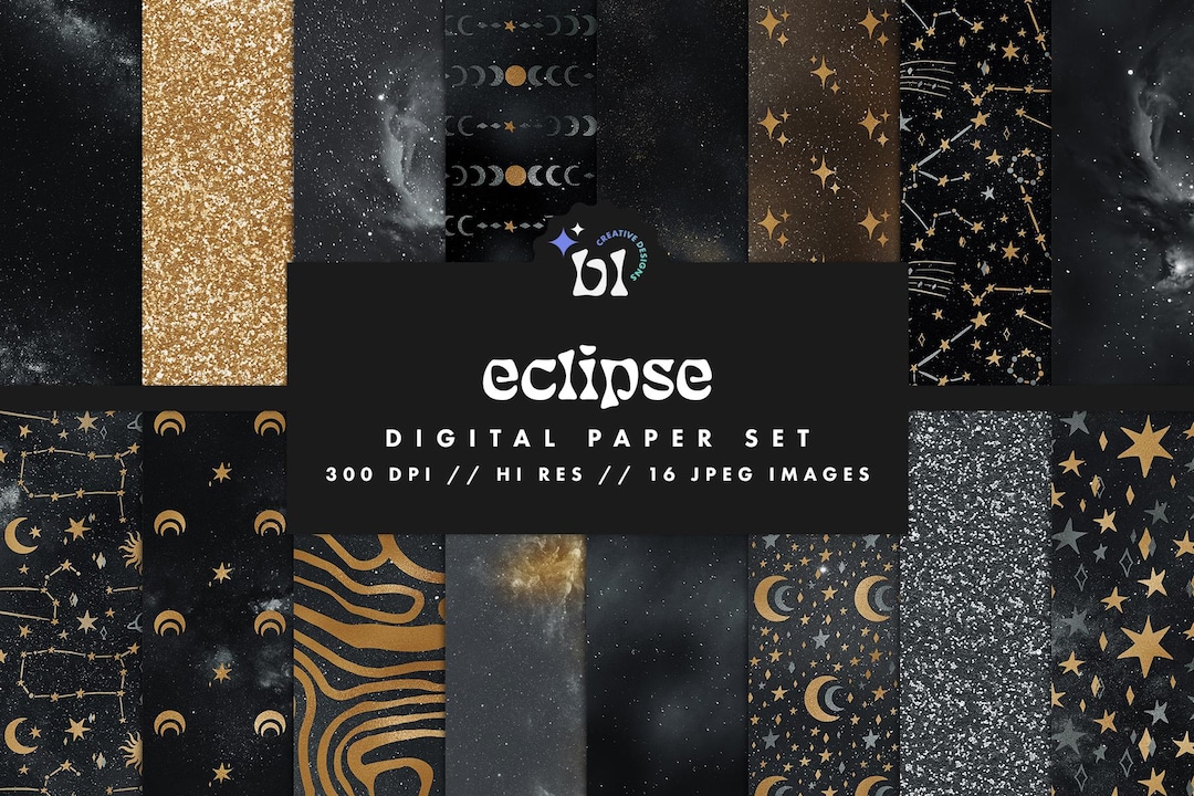 Black and Gold Galaxy Digital Paper, Celestial Patterns, Space ...