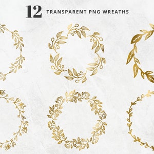 Gold Foil Wreath Clipart Set, Faux Foil, Clipart, Floral Illustrations ...