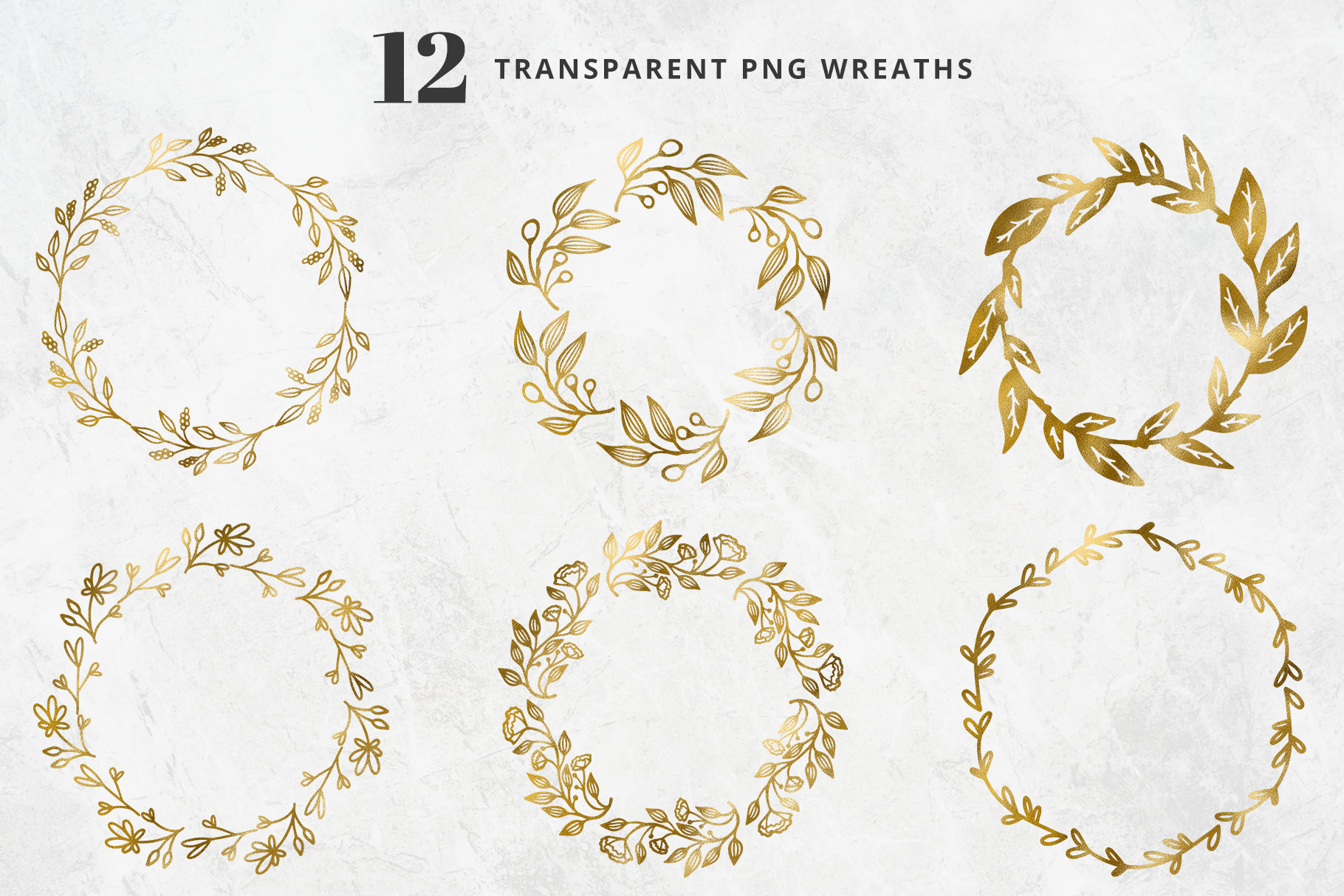 Gold Foil Wreath Clipart Set, Faux Foil, Clipart, Floral Illustrations ...