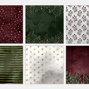 Jolly Christmas Gold Foil Watercolor Digital Paper, Holiday Digital ...