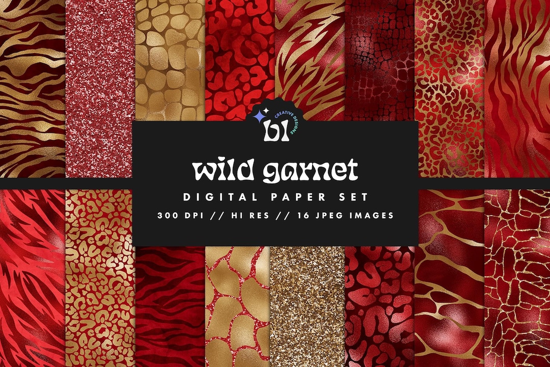 Red & Gold Animal Print Digital Paper, Animal Patterns, Safari ...