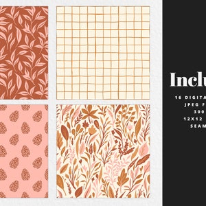 Boho Fall Digital Paper Set, Seamless Textures, Abstract Patterns ...