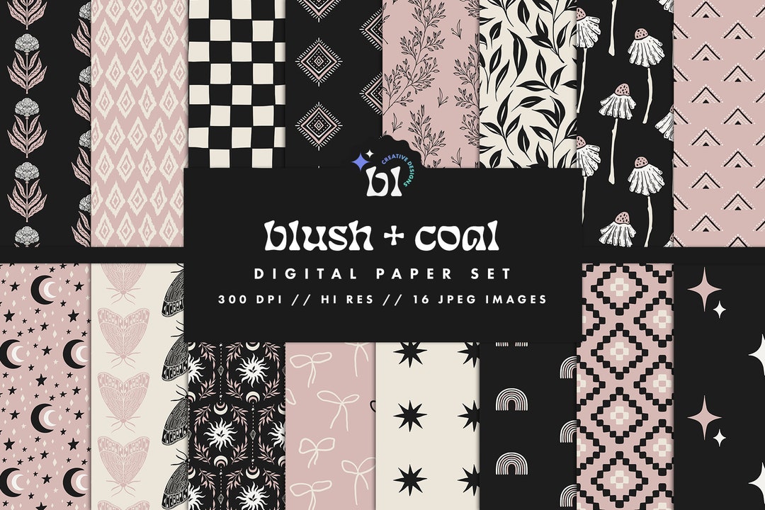 Pink and Black Digital Paper Set, Magic Seamless Textures, Floral ...