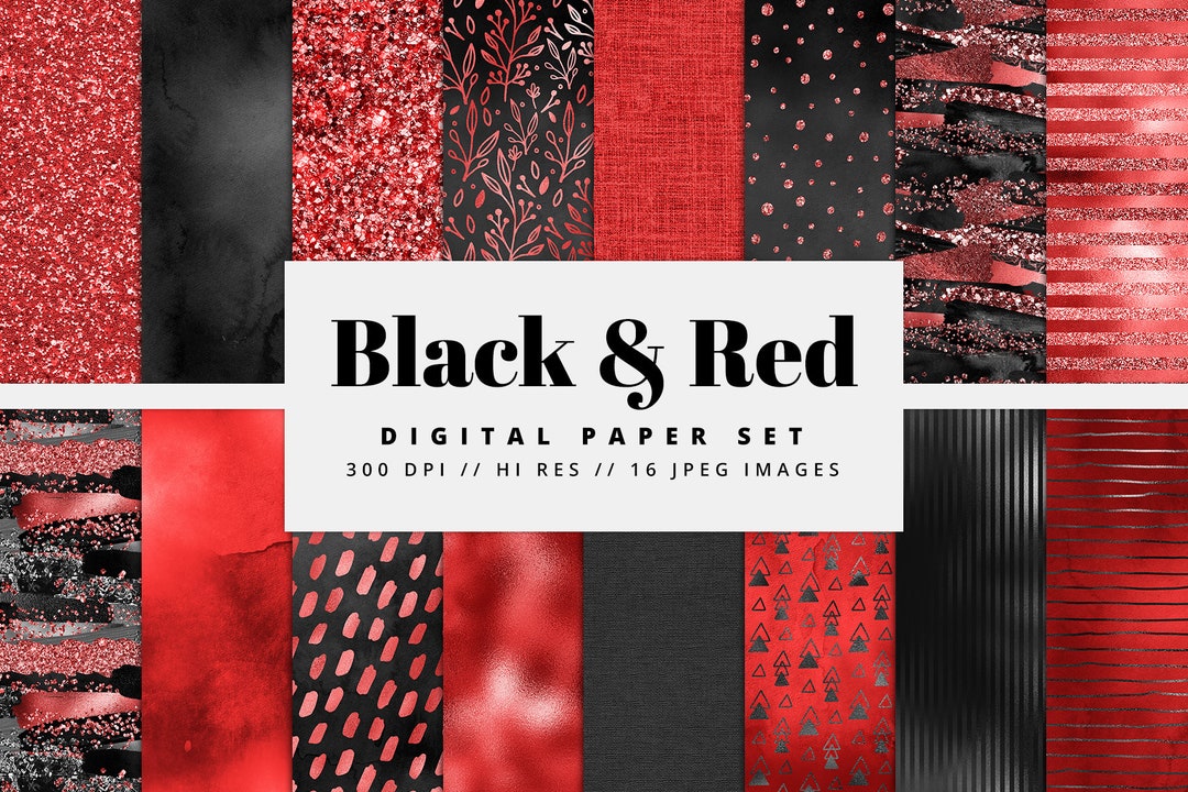 Black and Red Foil Digital Paper, Seamless Metallic Textures, Glam ...