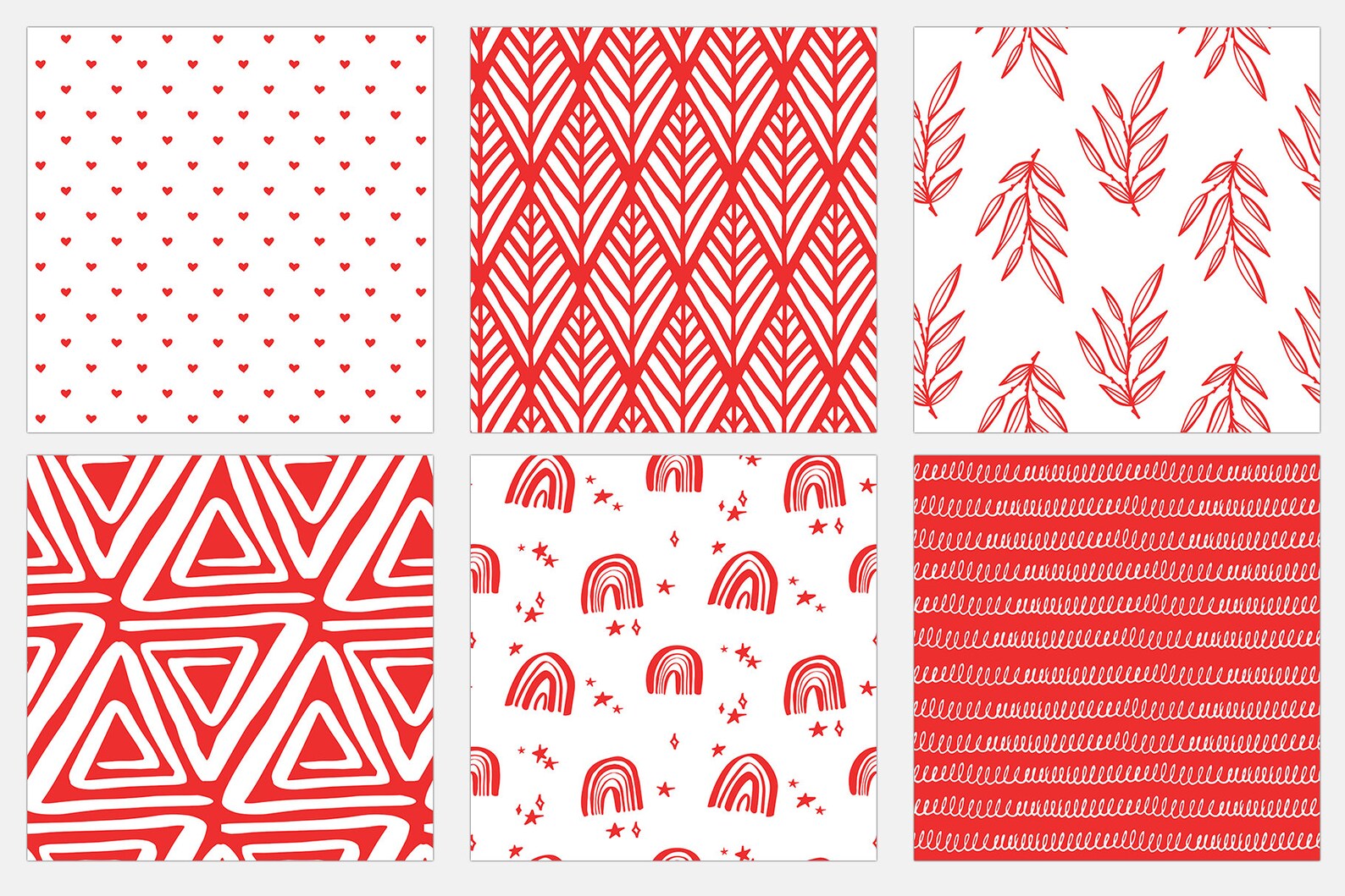 Red and White Digital Paper Hand Drawn Floral Geometric - Etsy