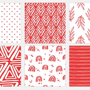 Red and White Digital Paper, Hand Drawn, Floral, Geometric, Printable ...