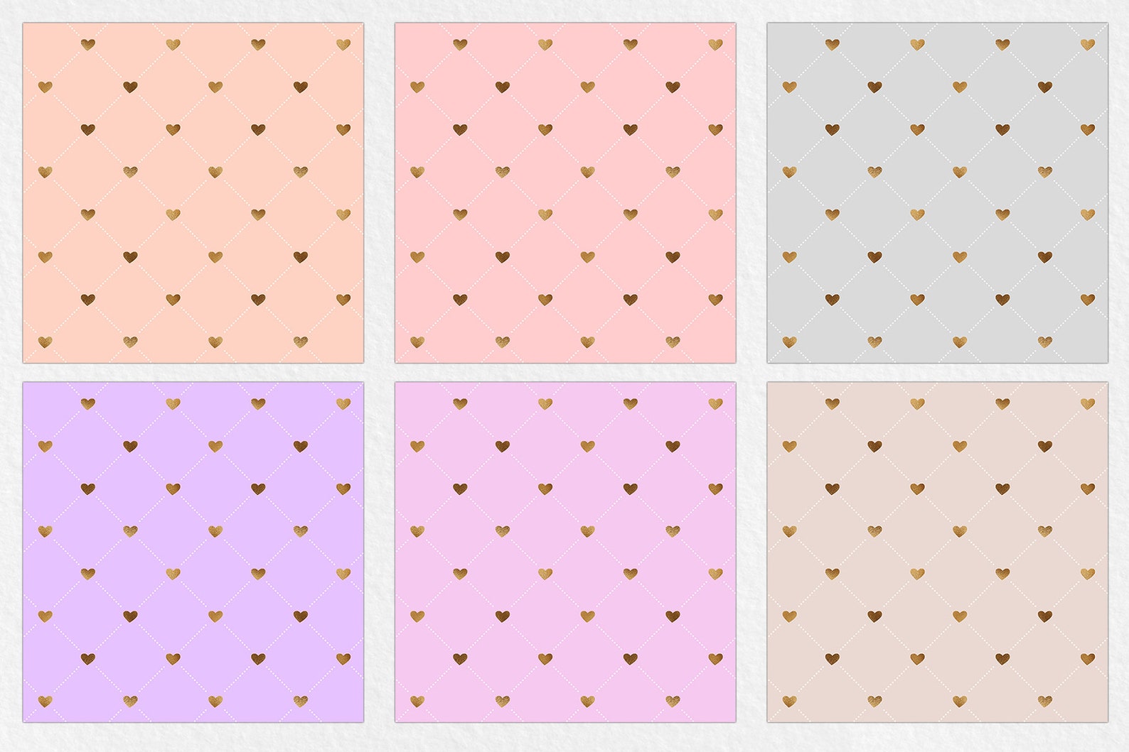 Pastel Hearts Gold Foil Digital Paper, Valentine's Day Backgrounds ...