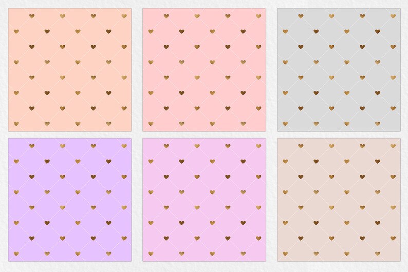 Pastel Hearts Gold Foil Digital Paper, Valentine's Day Backgrounds ...