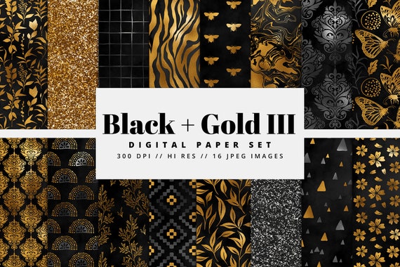 Black & Gold Foil Digital Paper Seamless Textures Elegant - Etsy