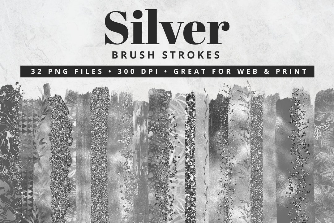 Silver Brush Strokes Clip Art, Paint Strokes, PNG, Silver Foil Brush ...