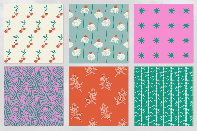 Vintage Digital Paper Set, Retro Seamless Textures, Floral Patterns ...