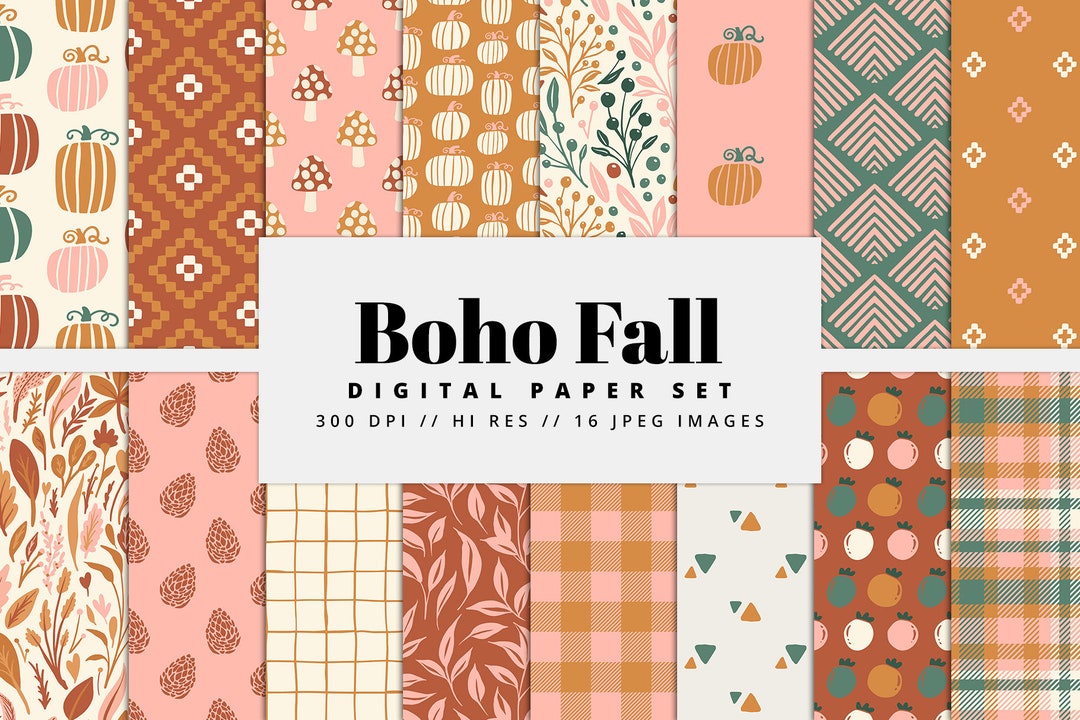 Boho Fall Digital Paper Set, Seamless Textures, Abstract Patterns ...
