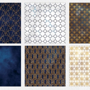 Art Deco Digital Paper, Navy and Gold Deco, Seamless Backgrounds ...