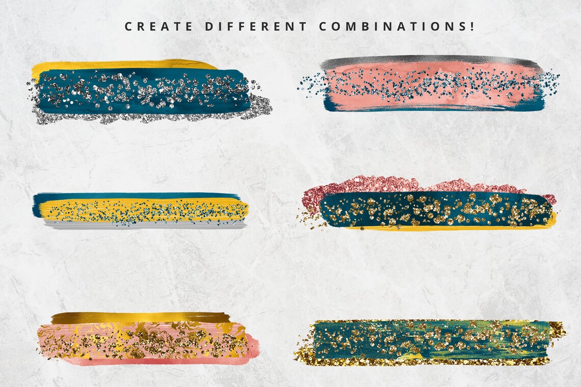 Blue and Pink Brush Strokes, Paint Strokes, Gold Foil Brush Strokes ...