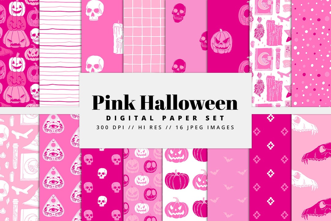 Pink Halloween Digital Paper Set, Seamless Textures, Halloween ...