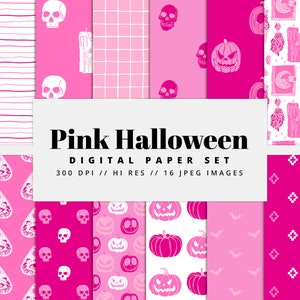 Pink Halloween Digital Paper Set, Seamless Textures, Halloween ...