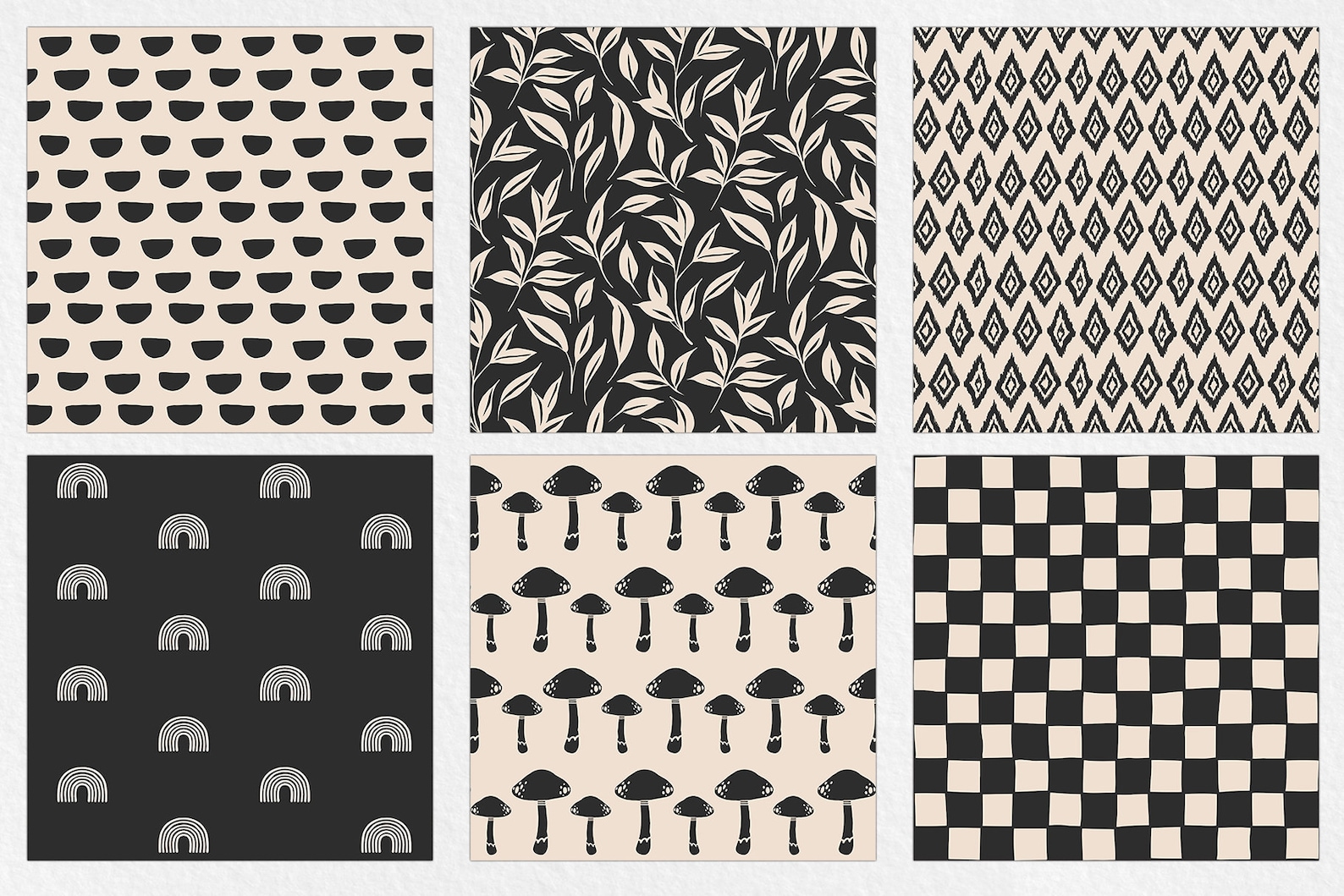 Black and Ivory Digital Paper Set, Seamless Textures, Boho Patterns ...