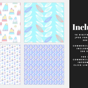 Pastel Scandinavian Digital Paper, Handdrawn, Floral, Geometric ...