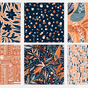 Blue Orange Digital Paper Set, Seamless Textures, Abstract Patterns ...