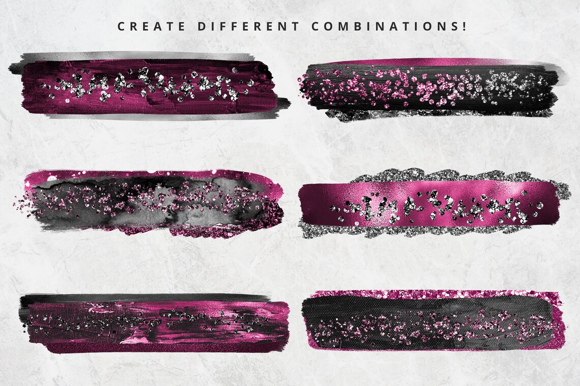 Pink and Black Brush Strokes Clipart Paint Strokes PNG Gold - Etsy
