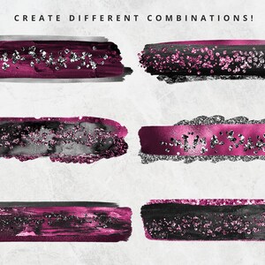 Pink and Black Brush Strokes Clipart, Paint Strokes, PNG, Gold Foil ...