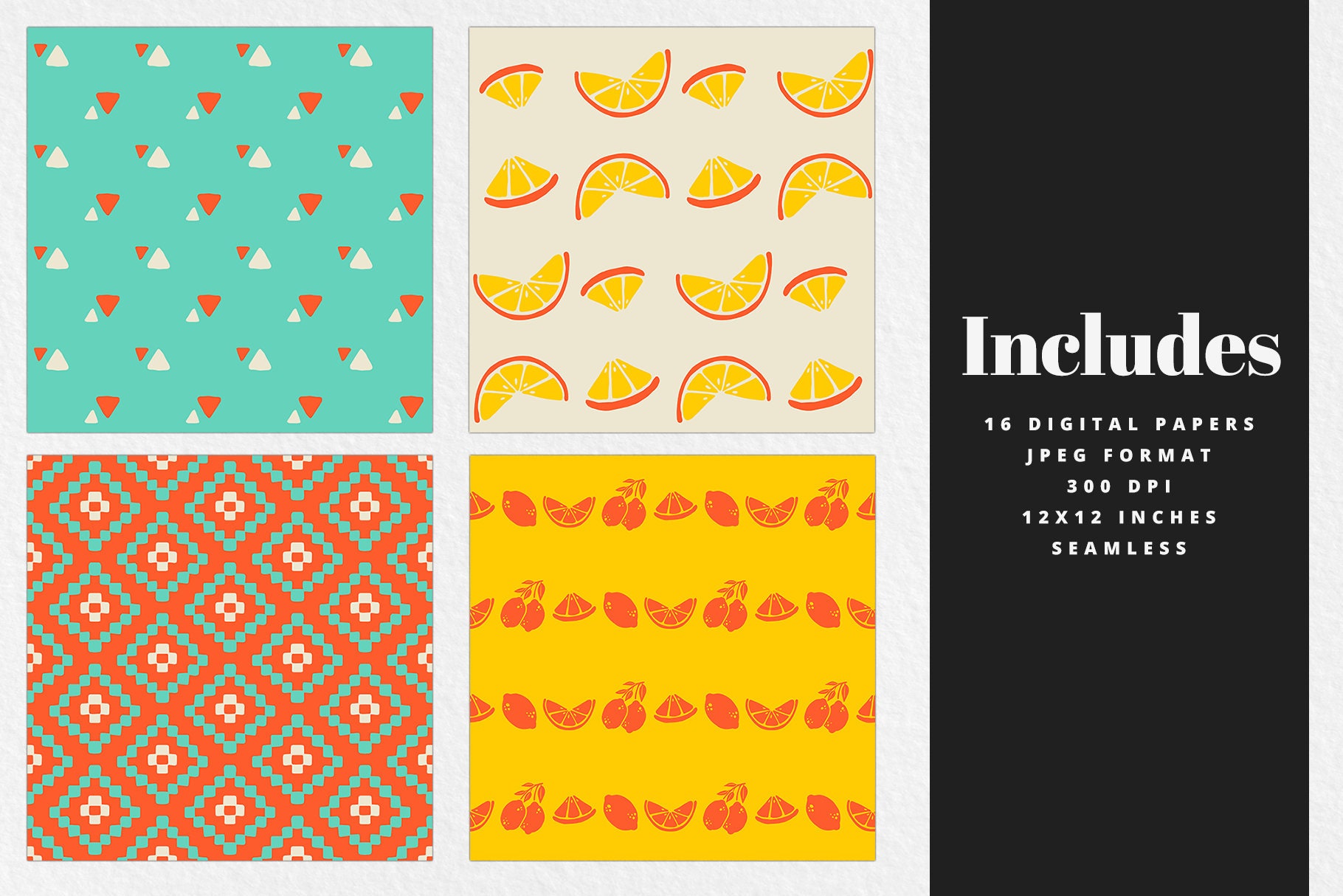 Summer Digital Paper Set Seamless Textures Lemon Patterns - Etsy