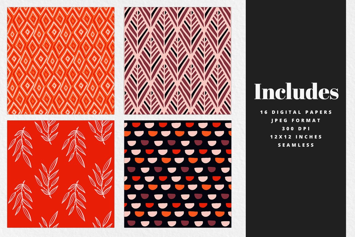 Fall Digital Paper Set Seamless Textures Abstract Patterns | Etsy