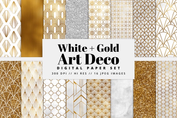 Art Deco Digital Paper White and Gold Deco Vintage Patterns | Etsy