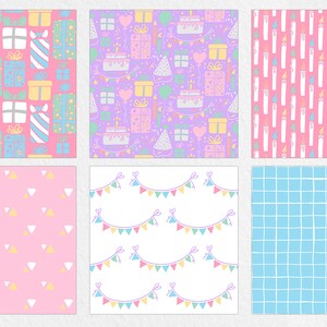 Pastel Birthday Digital Paper Set, Seamless Textures, Birthday Party ...