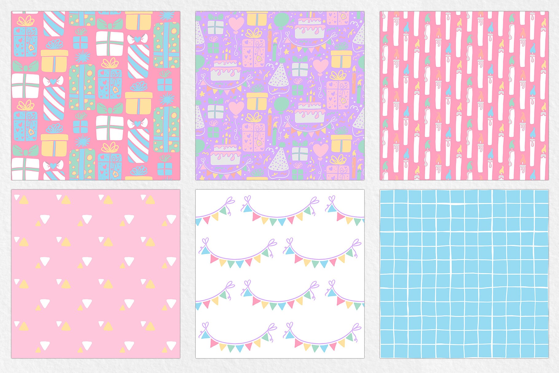 Pastel Birthday Digital Paper Set, Seamless Textures, Birthday Party ...