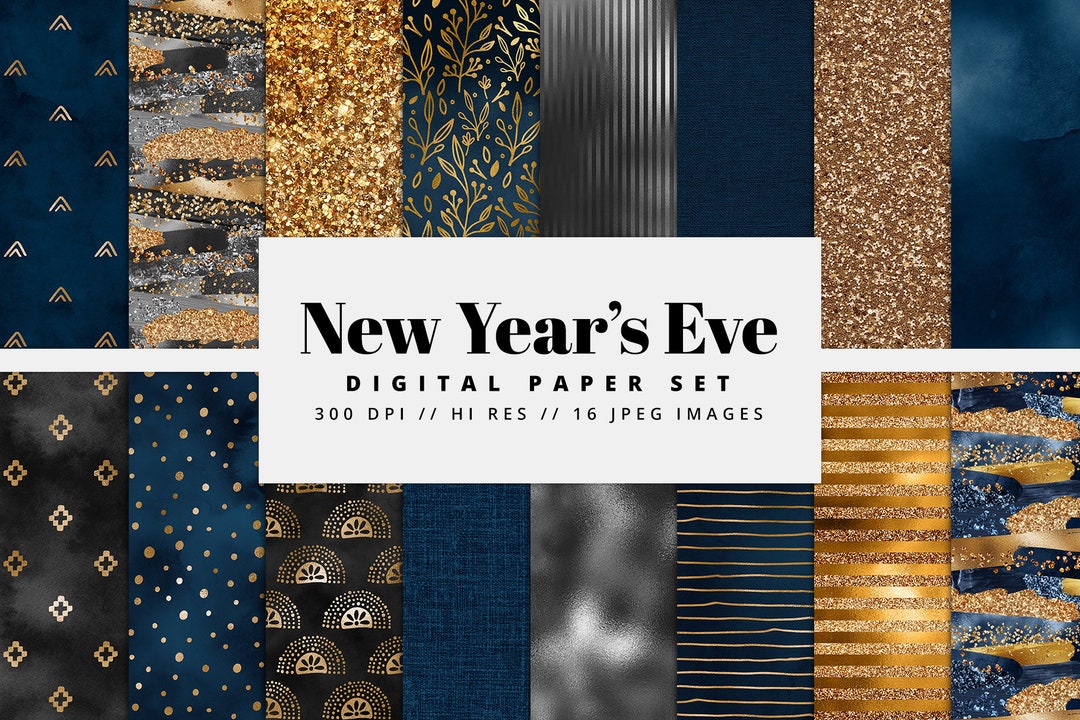 New Year's Digital Paper Set, Foil, Seamless Textures, New Year ...